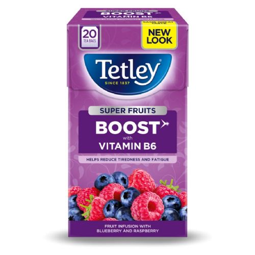 Tetley Super Fruits Boost Blueberry & Raspberry with Vitamin B6 20 Tea ...